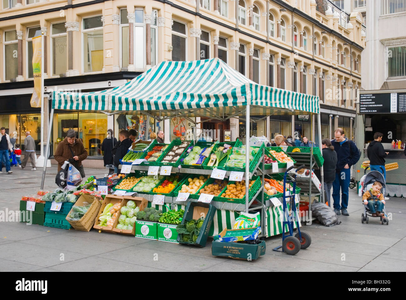 Fresh produce stall Queen Square Liverpool England UK Europe Stock ...