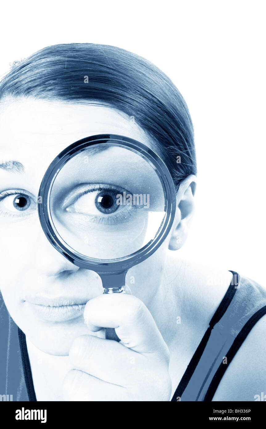 The girl with a magnifier Stock Photo - Alamy