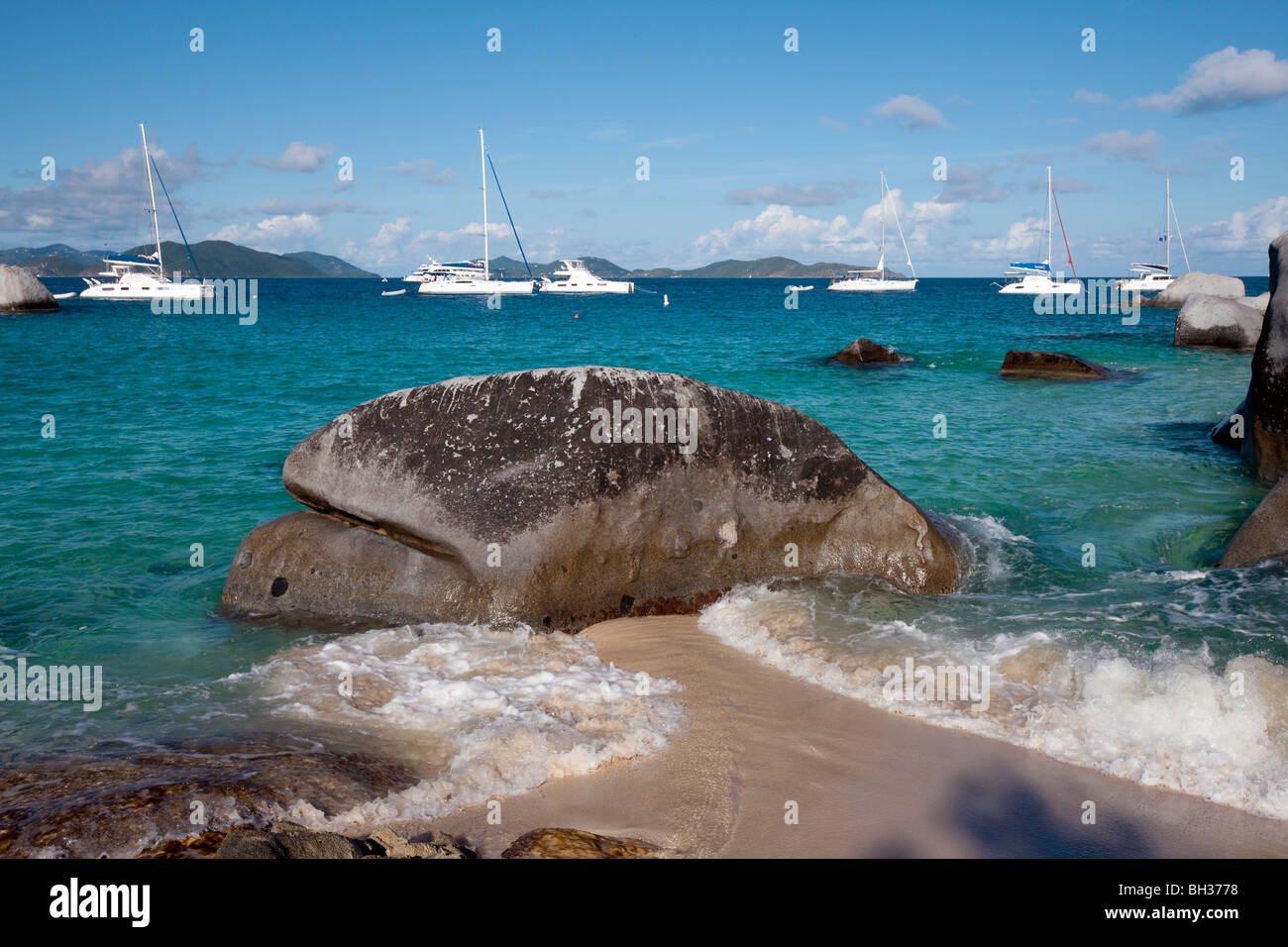 Sailboats moored at Devils Bay, The Baths, Virgin Gorda, British Virgin ...