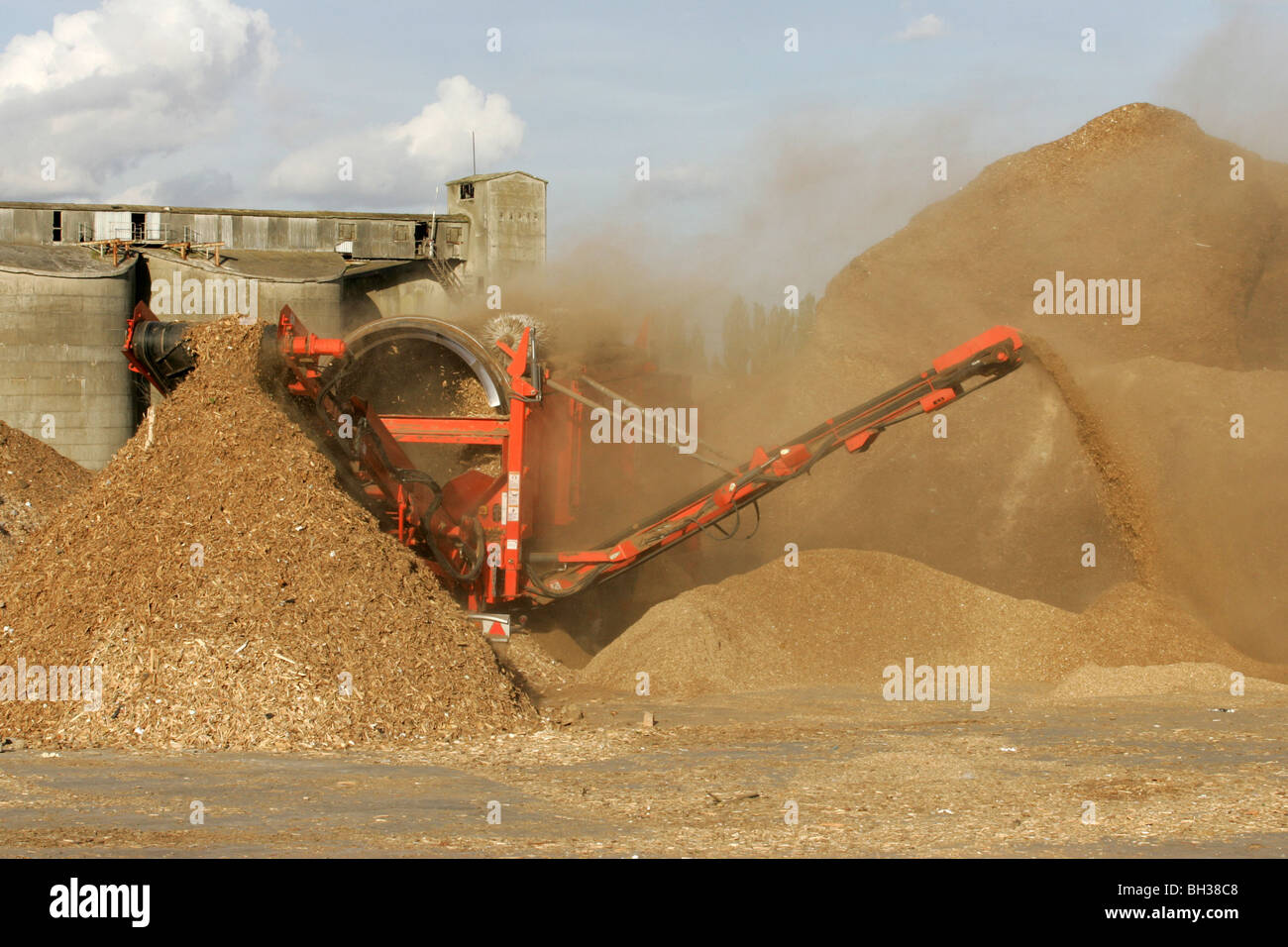 Recycled wood chip being processed Stock Photo - Alamy