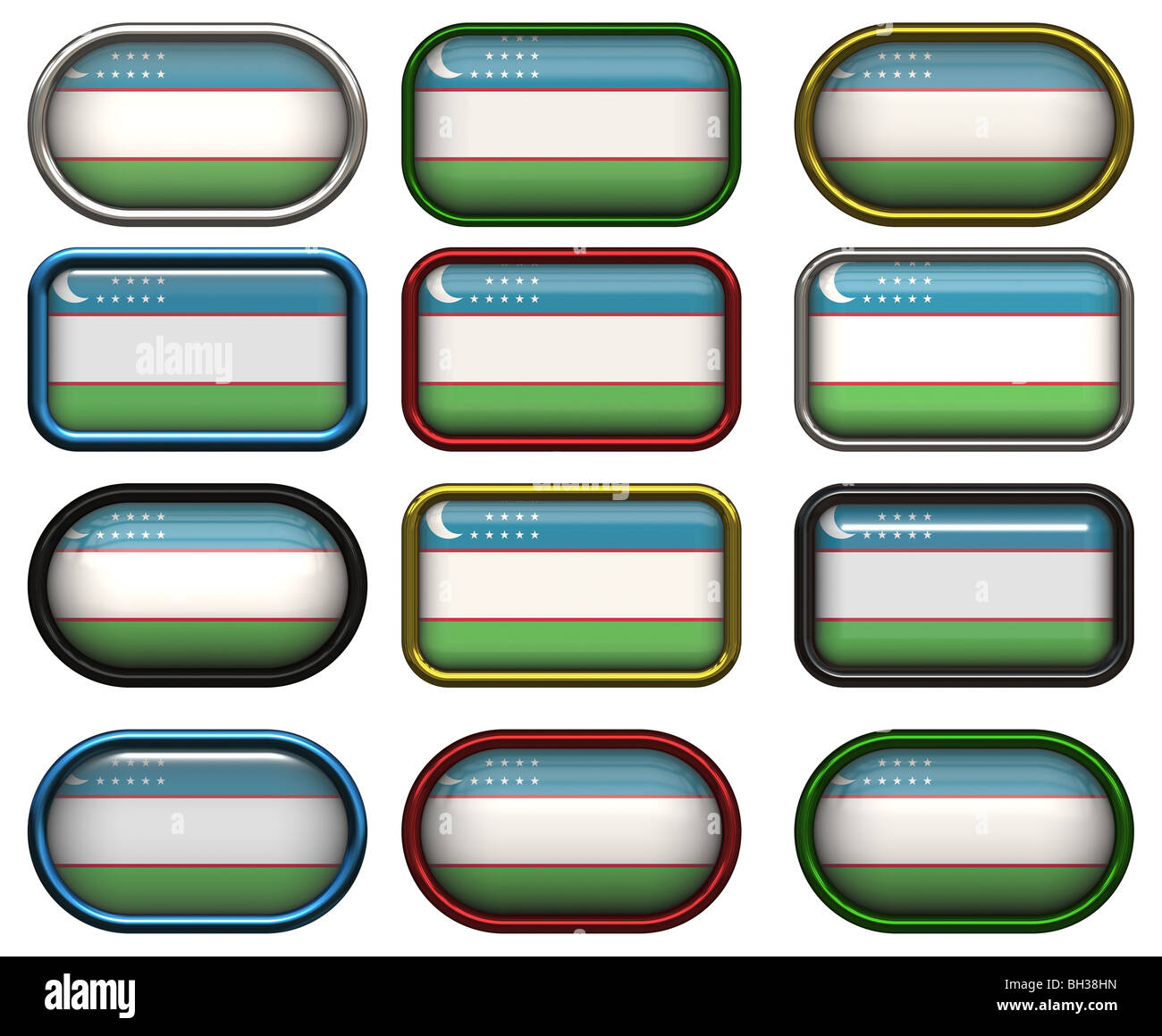 twelve Great buttons of the Flag of uzbekistan Stock Photo - Alamy