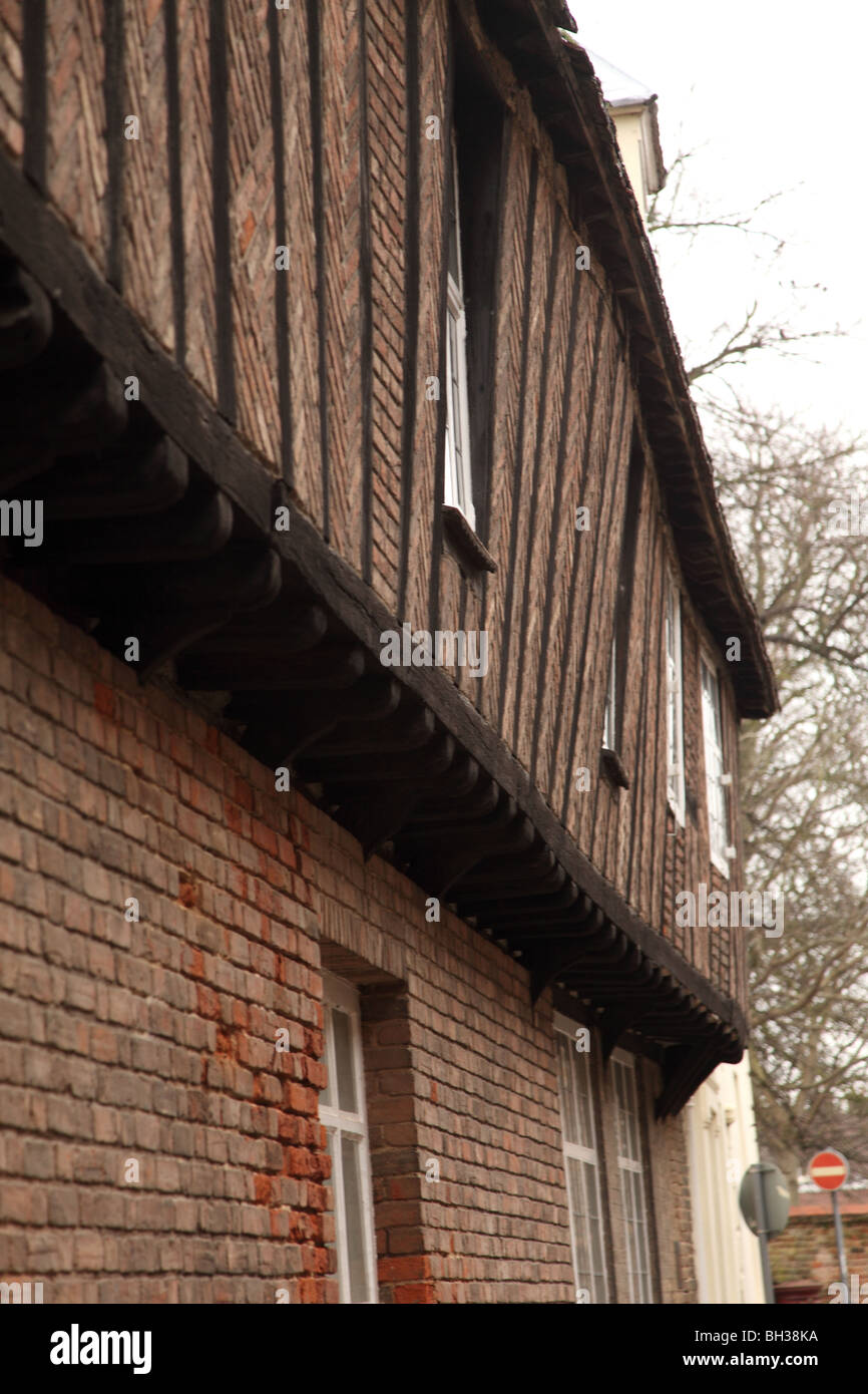 Brick brickwork historic classic lean leaning timber half timbered hi ...