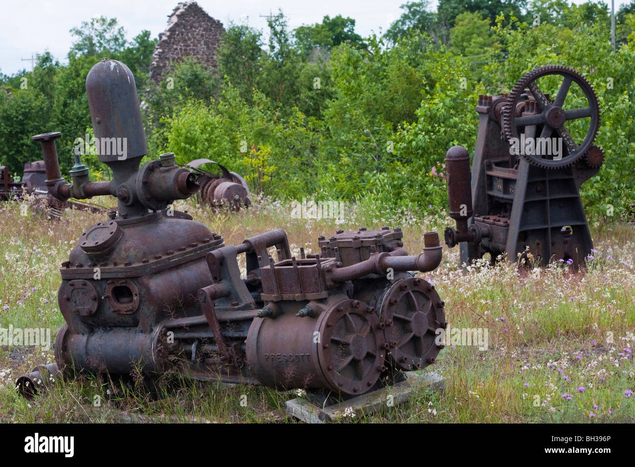 Old rusty metal machines field in Michigan USA spoil nature nobody hi ...