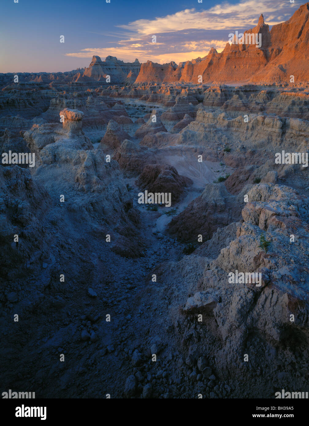 dry wash and pinnacles along Door Trail, Badlands National Park, South ...