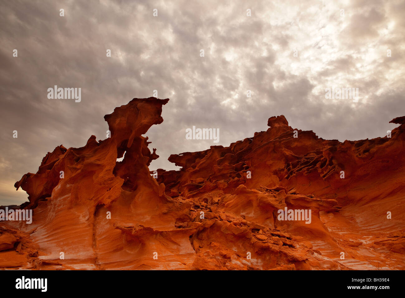 Strange eroded sandstone rock formations - Devils Fire, Nevada Stock ...