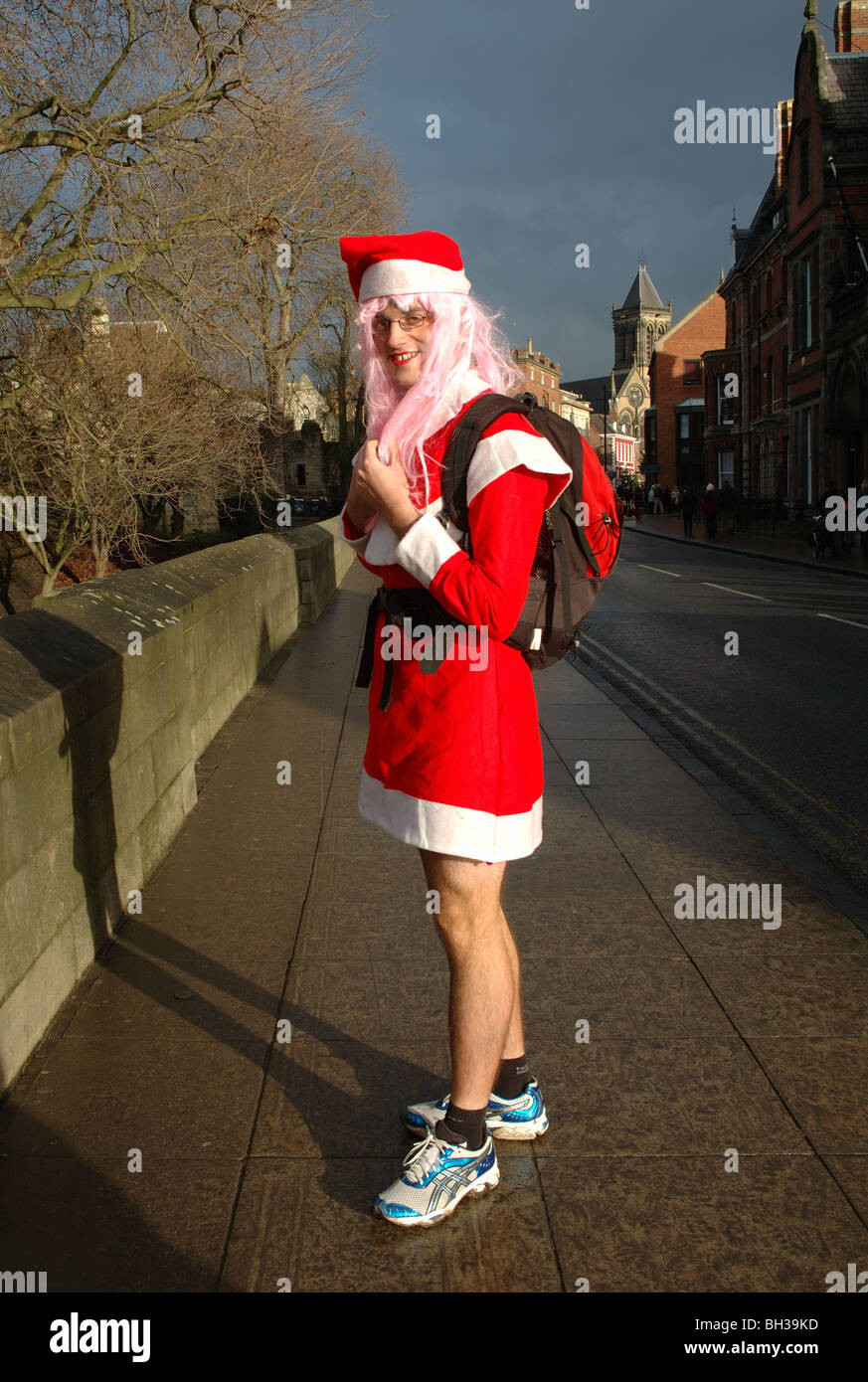 man dressed in Father Christmas outfit, York, England, UK Stock Photo ...