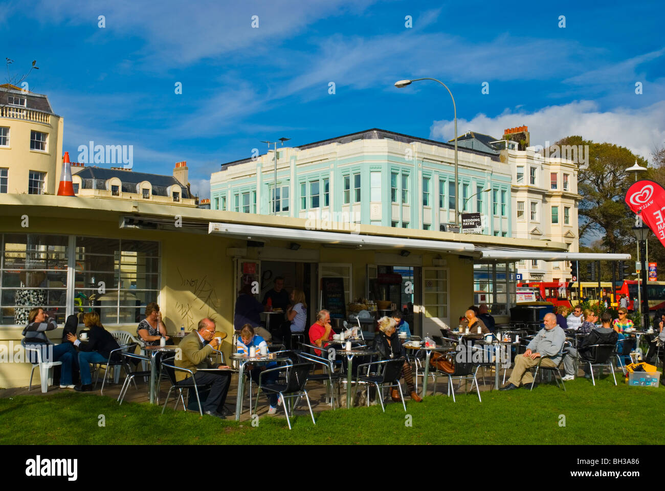 Outdoor cafe Steine Gardens central Brighton England UK Europe Stock ...