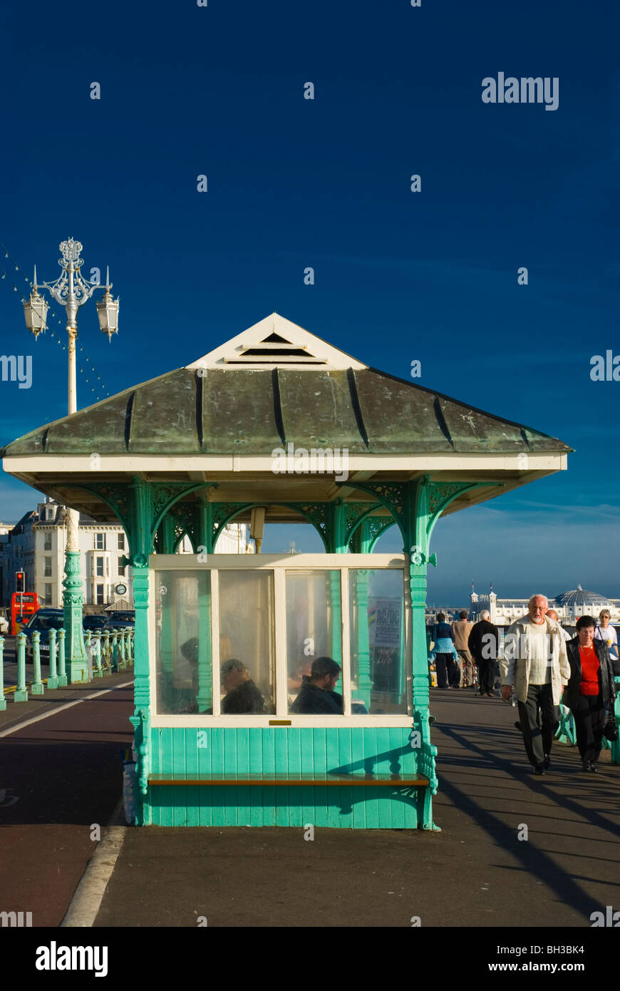 Bus stop shelter King's Road seafront central Brighton England UK ...
