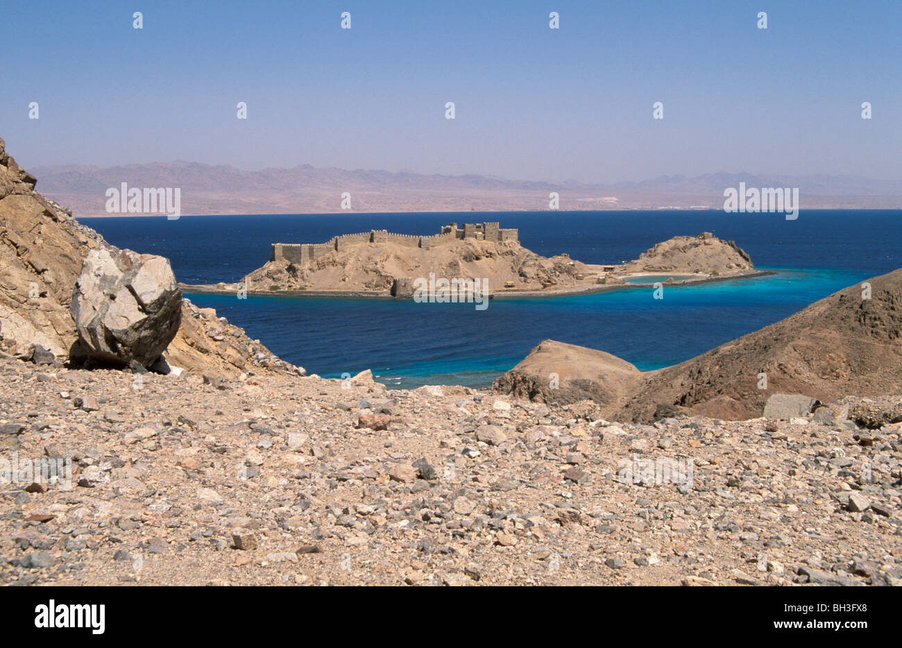 Egypt, the Crusader fortress at Pharaoh's island in the Red Sea off the ...