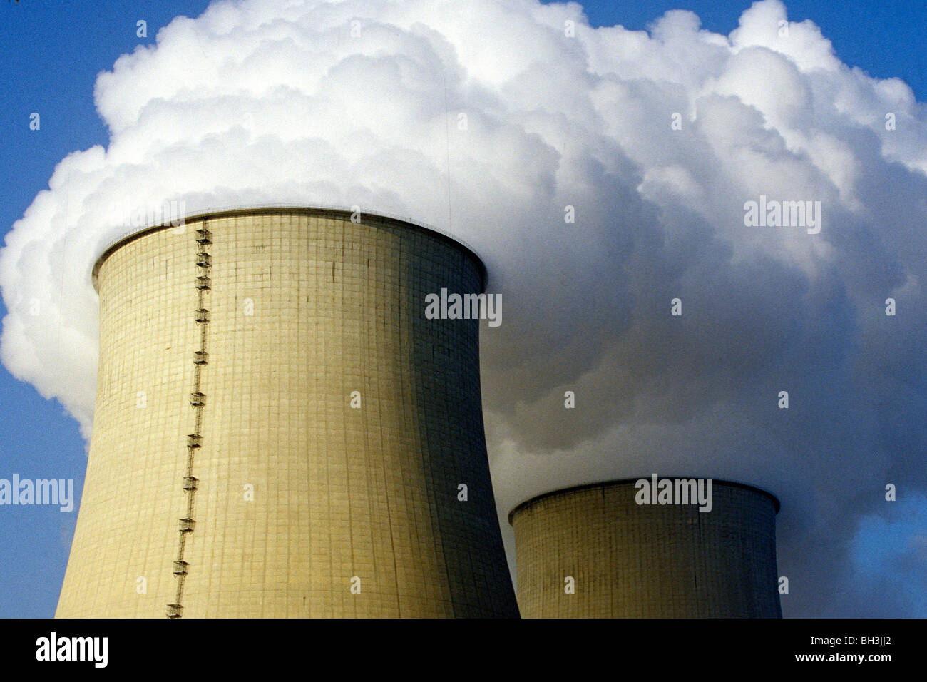 Dawn smoke from the smokestacks of the nuclear power plant hi-res stock ...