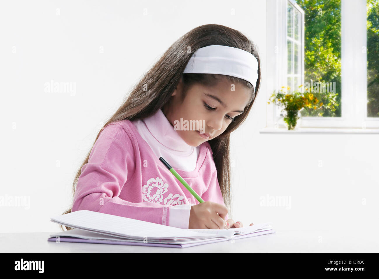 Girl writing in a notebook Stock Photo - Alamy
