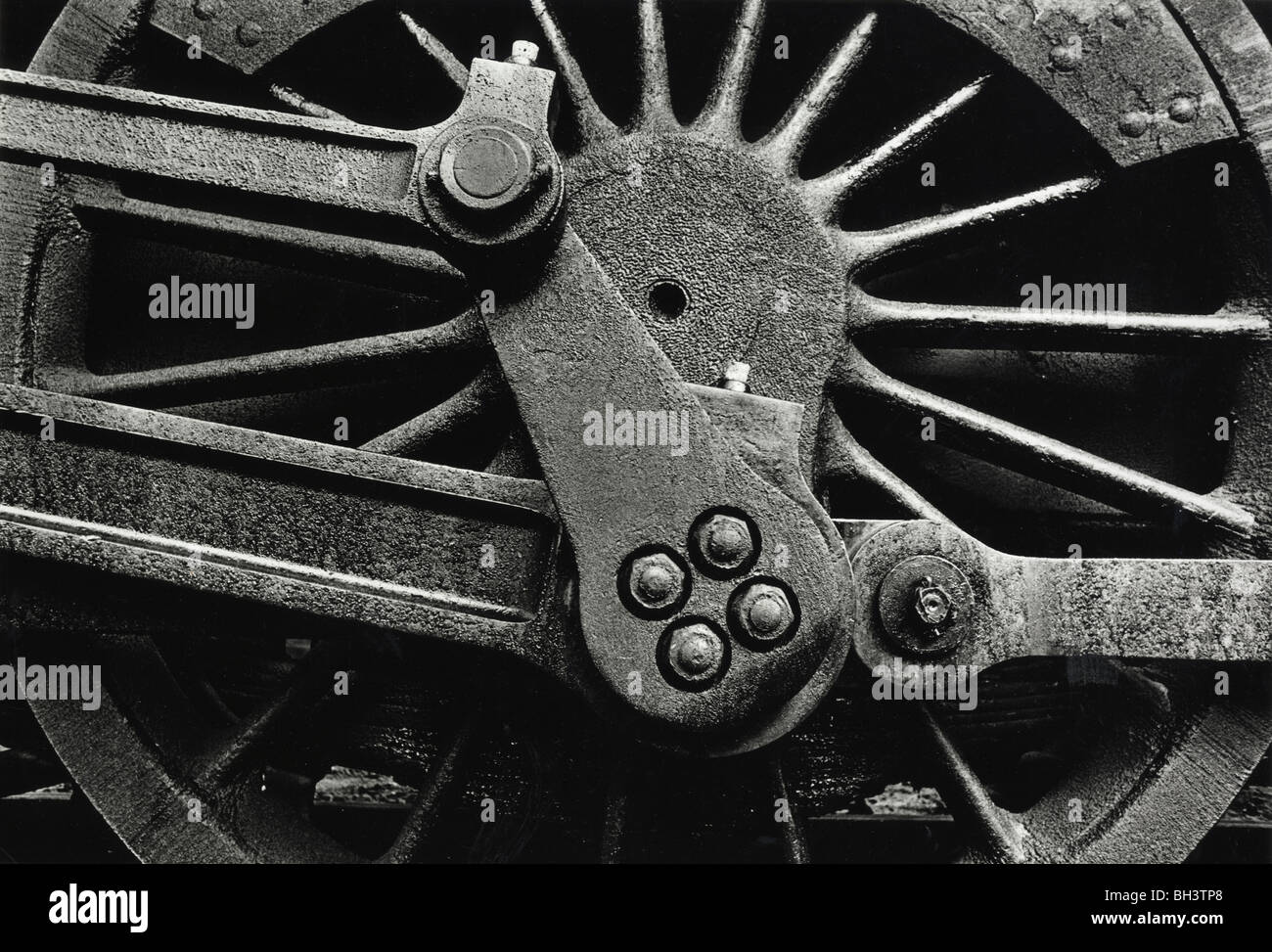 A closeup of the wheel and driving rods of a steam train in 1968 Stock ...