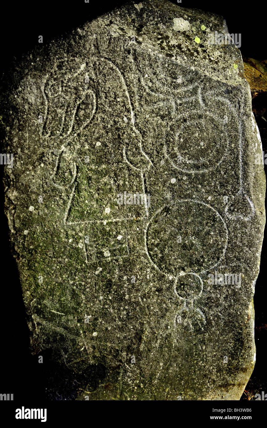 Pictish carved symbols on stone on Rhynie kirkyard Stock Photo - Alamy