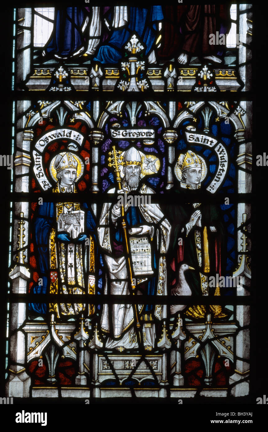 Worcester Cathedral: stained glass window showing St Gregory between St ... Worcester Cathedral: stained glass window showing St Gregory between St ...
