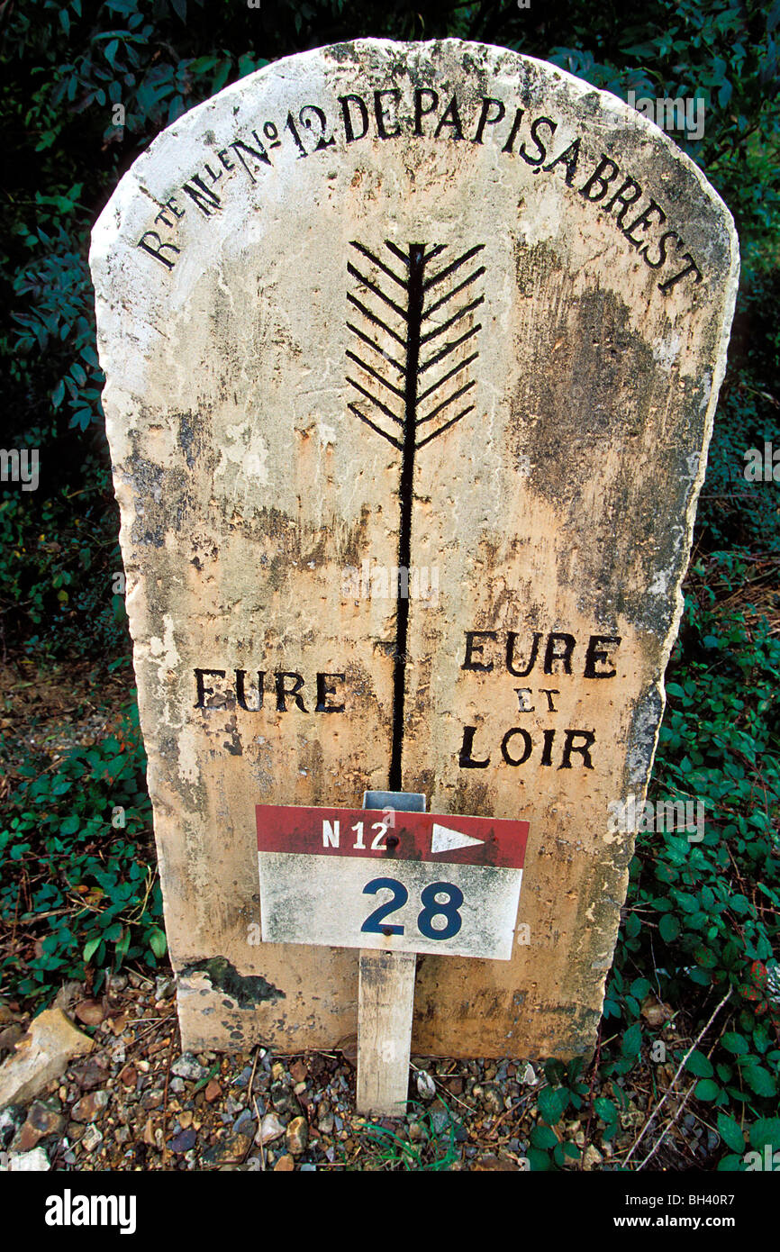 DEPARTMENTAL BOUNDARY MARKER, NATIONAL ROUTE 12, ROUTE FROM PARIS-BREST ...