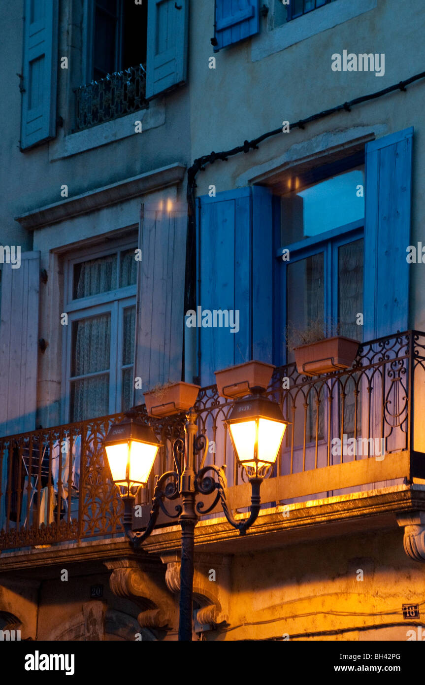 Street lamps at dusk, Ganges, France Stock Photo - Alamy