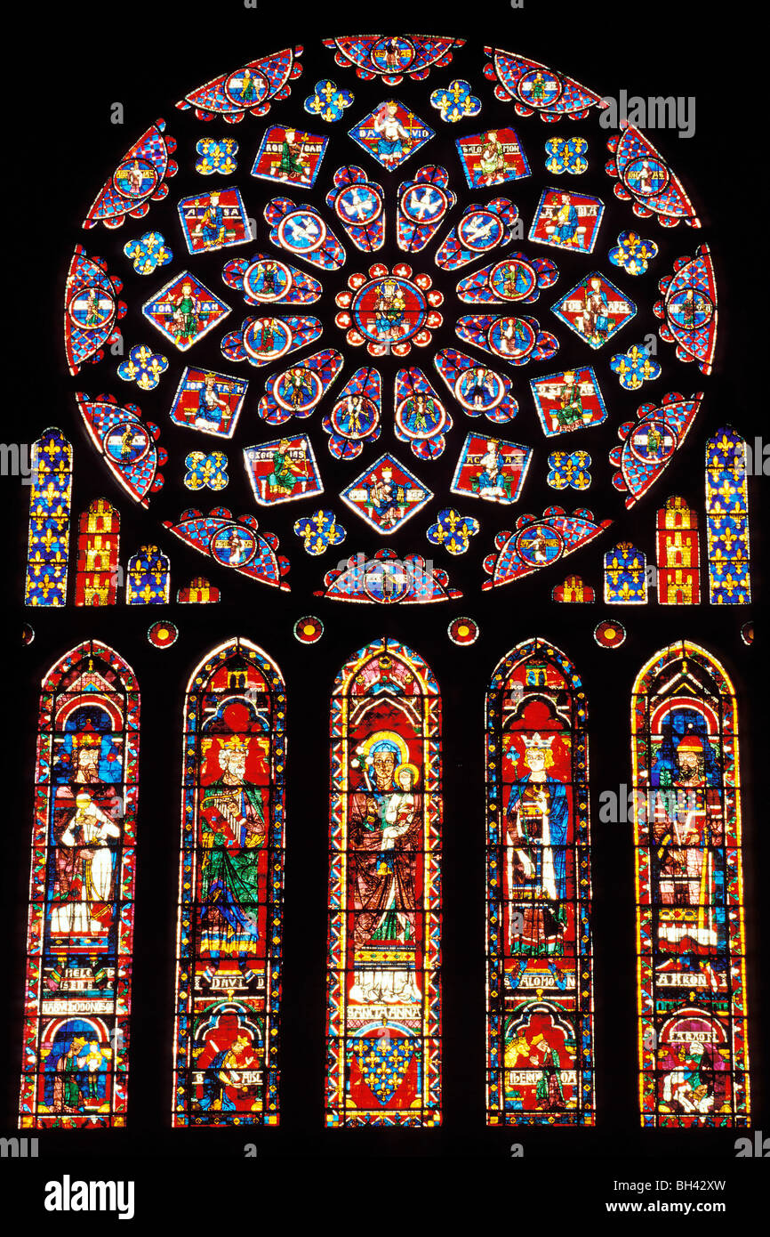 STAINED GLASS, THE NORTH ROSE WINDOW AND ITS LANCETS, CHARTRES ...