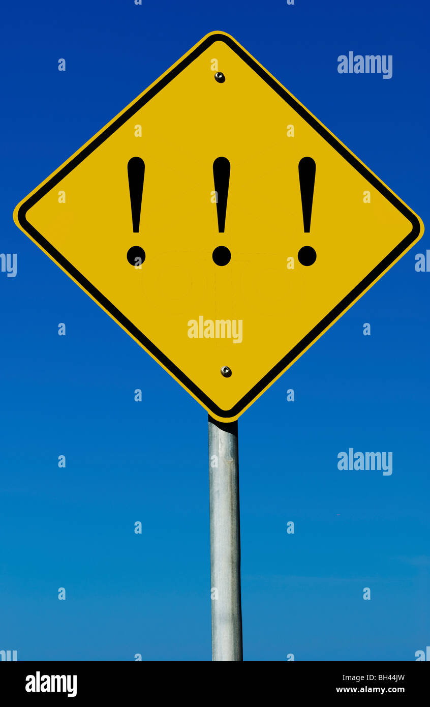 A road sign with an exclamation mark on it isolated on a blue sky Stock ...