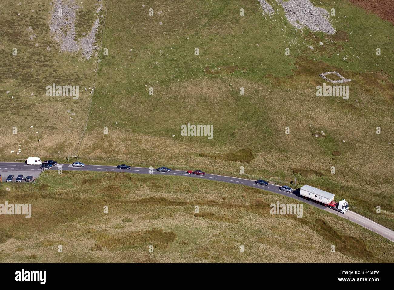 Traffic Jam, A Road wales. Stuck behind a truck carrying a static ...