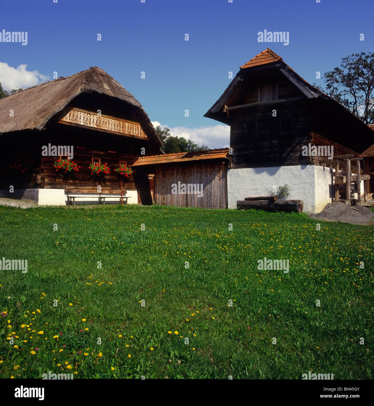 A reconstruction of typical regional farm buildings in Styria, Austria ...