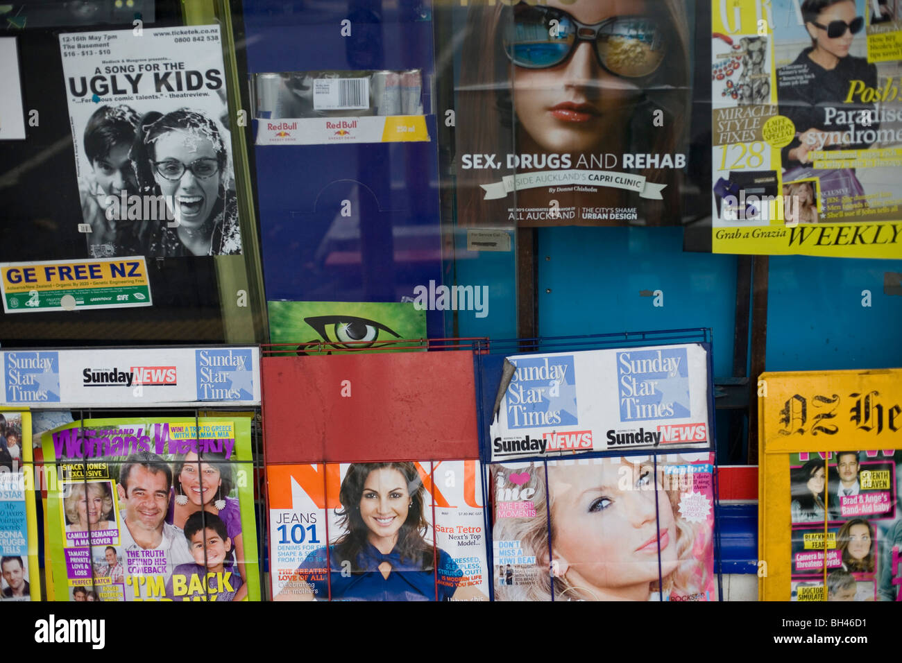 store front magazine display showing currant magazine covers Stock ...