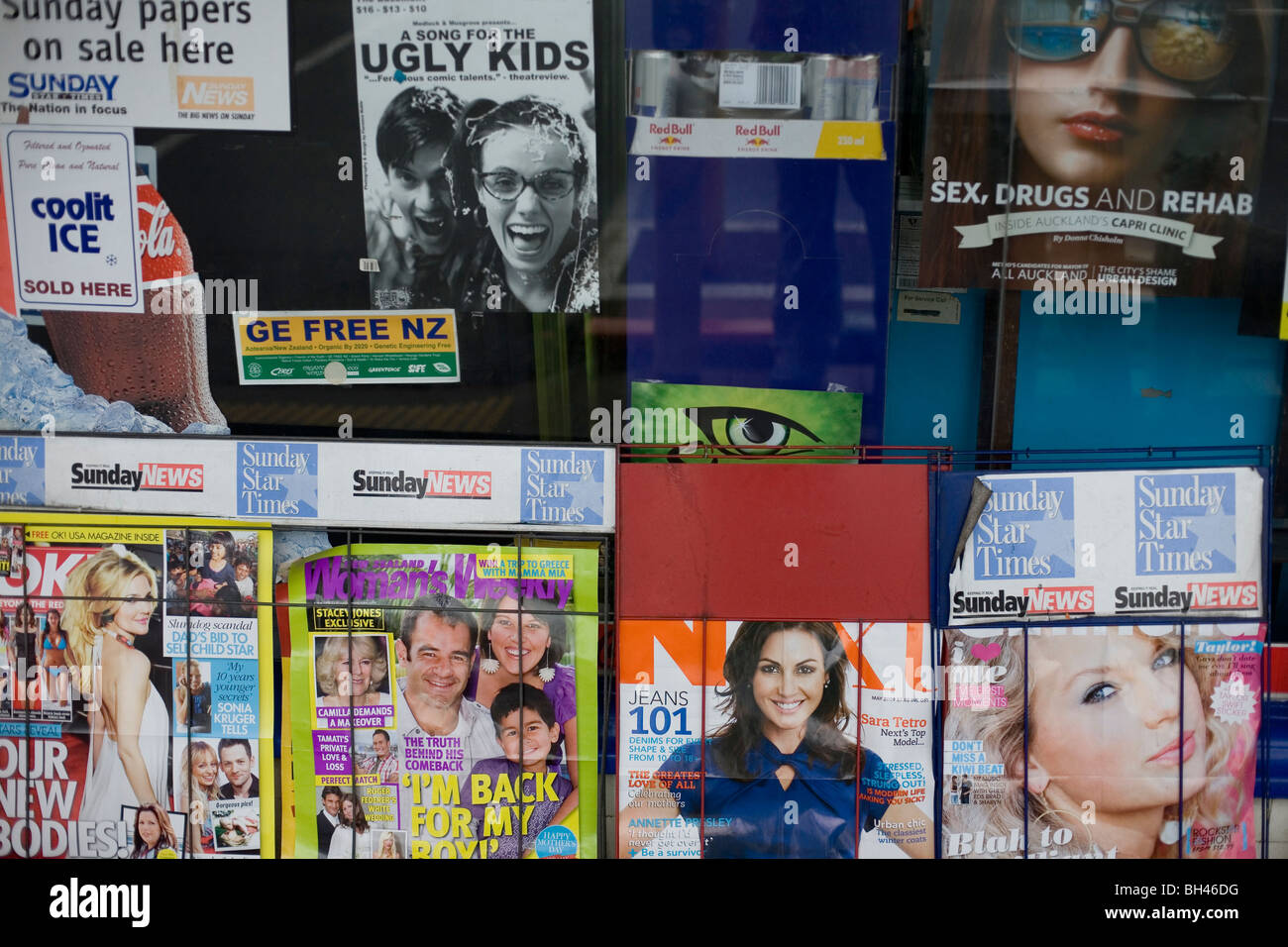 store front magazine display showing currant magazine covers Stock ...