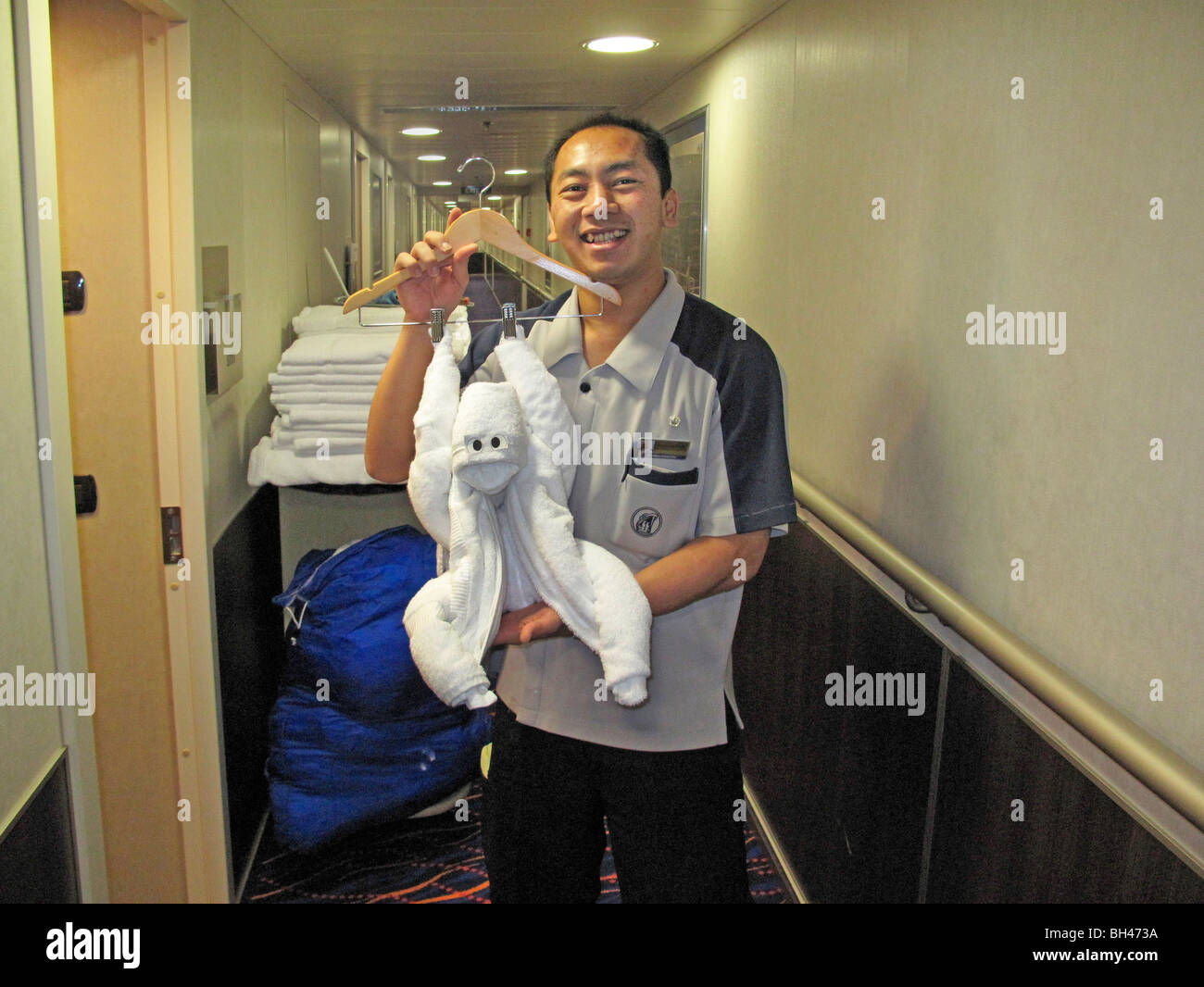 Eurodam cruise ship monkey towel Stock Photo - Alamy