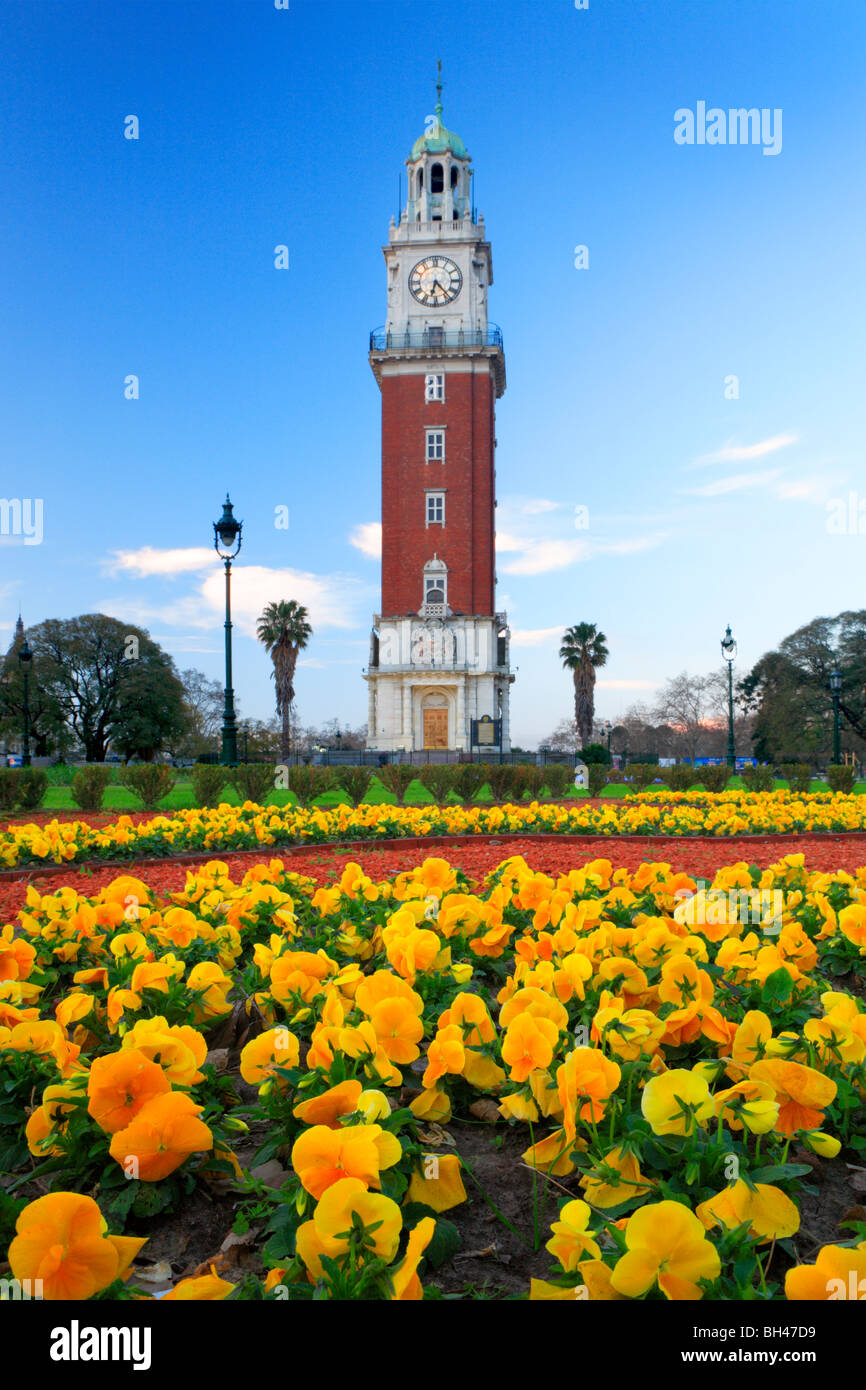 "Torre Monumental" Monumental Tower and park with flowers, at dusk ...