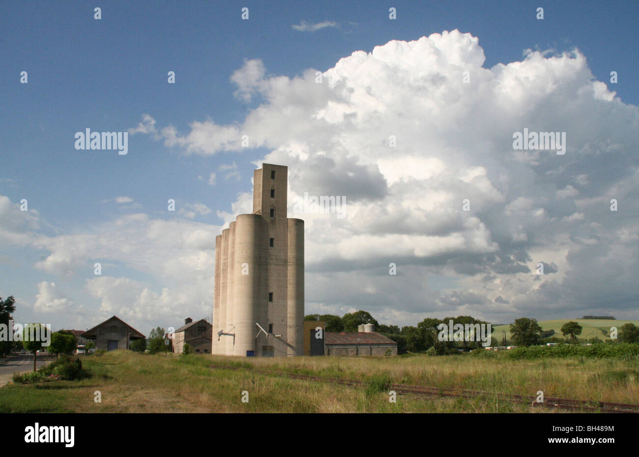 A grain warehouse resembling a church against the sky in French ...