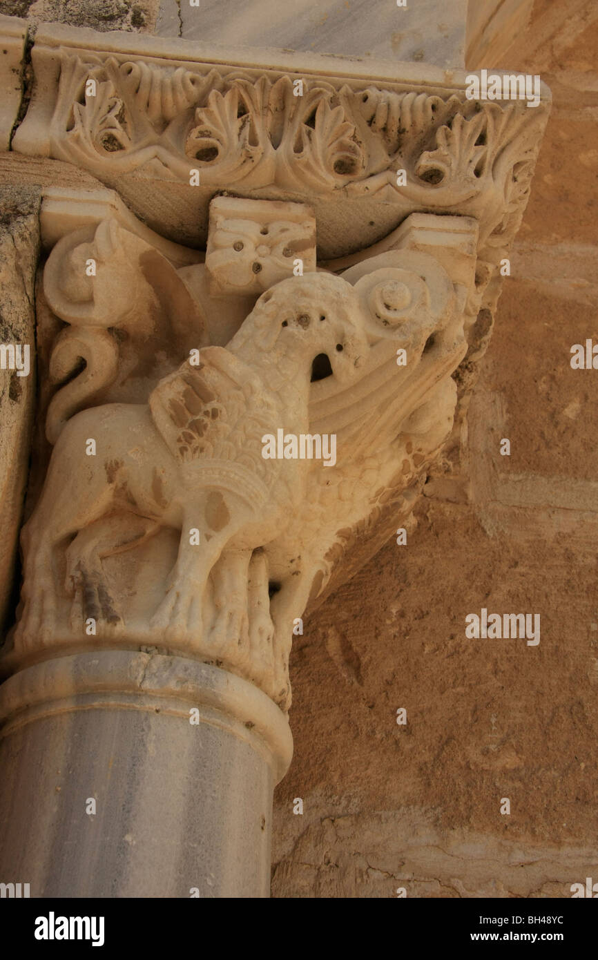 Israel, Jerusalem, a column capital at the Ascension Chapel on the ...