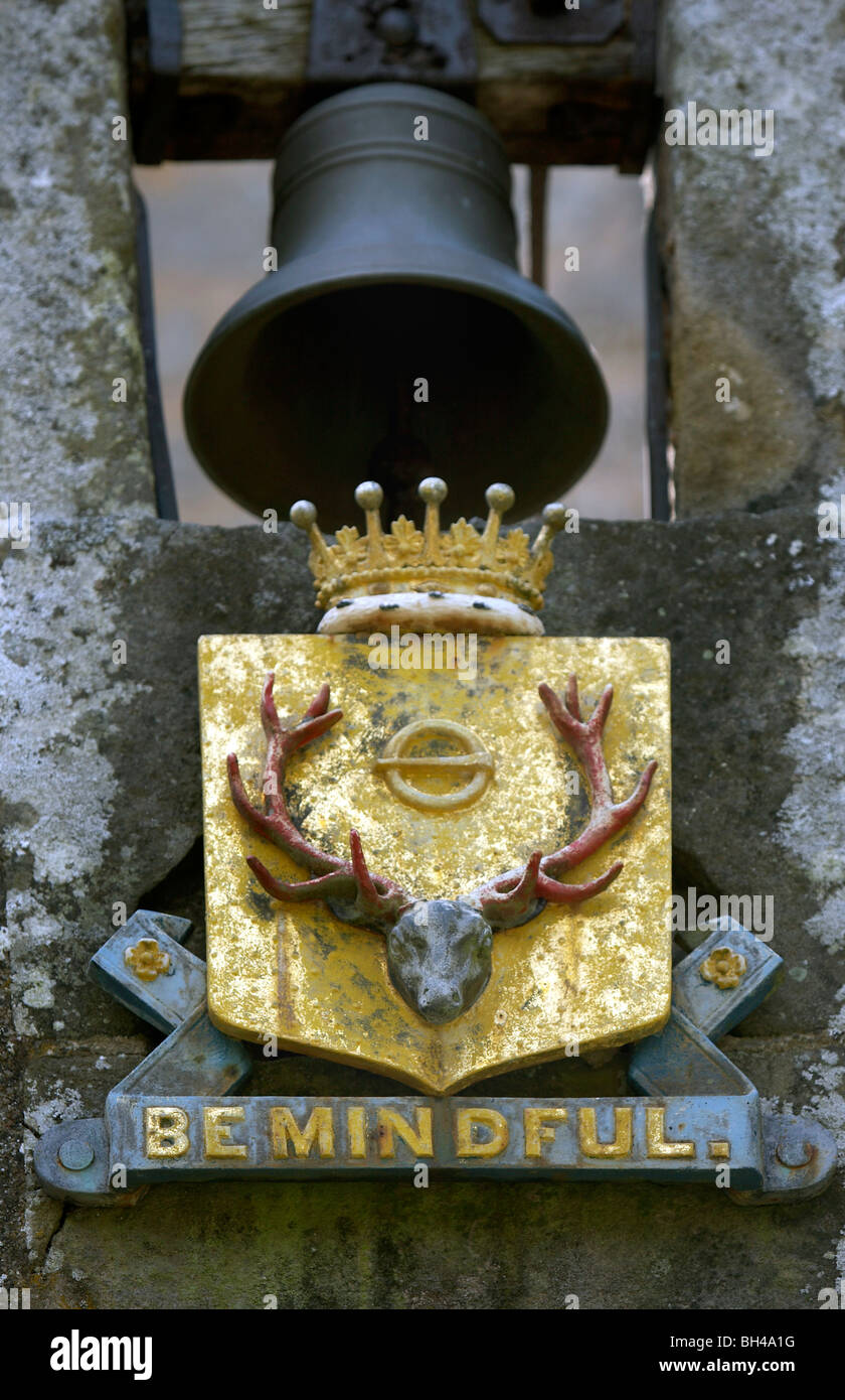 Cawdor Castle crest and bell on entrance gate Stock Photo - Alamy