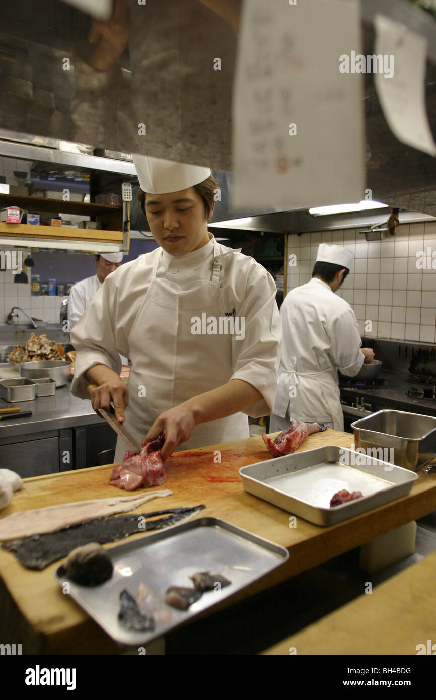 The preparation of 'fugu' (blowfish) fish, in the 'Wa No Fu Club', a ...