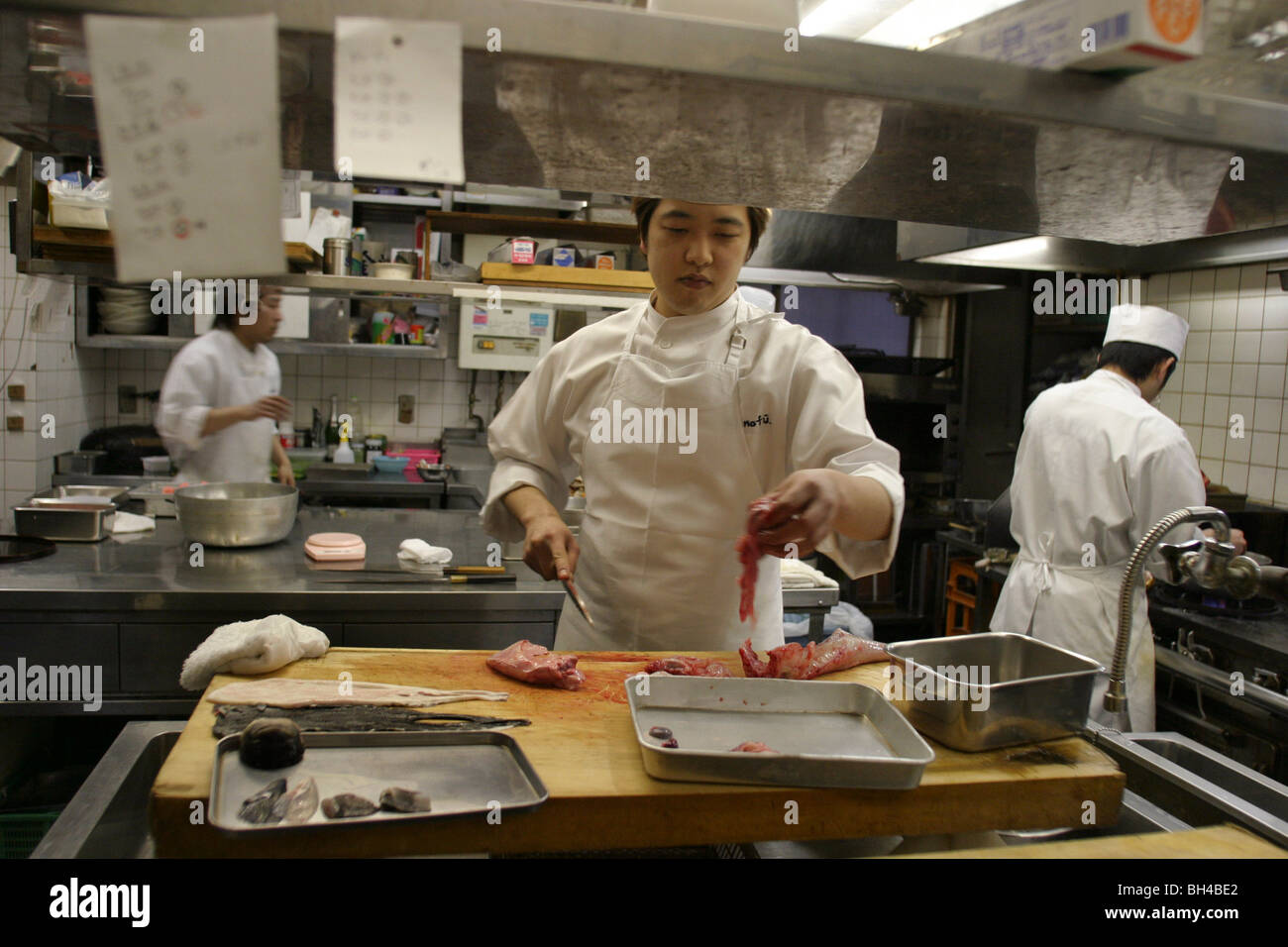 The preparation of 'fugu' (blowfish) fish, in the 'Wa No Fu Club', a ...