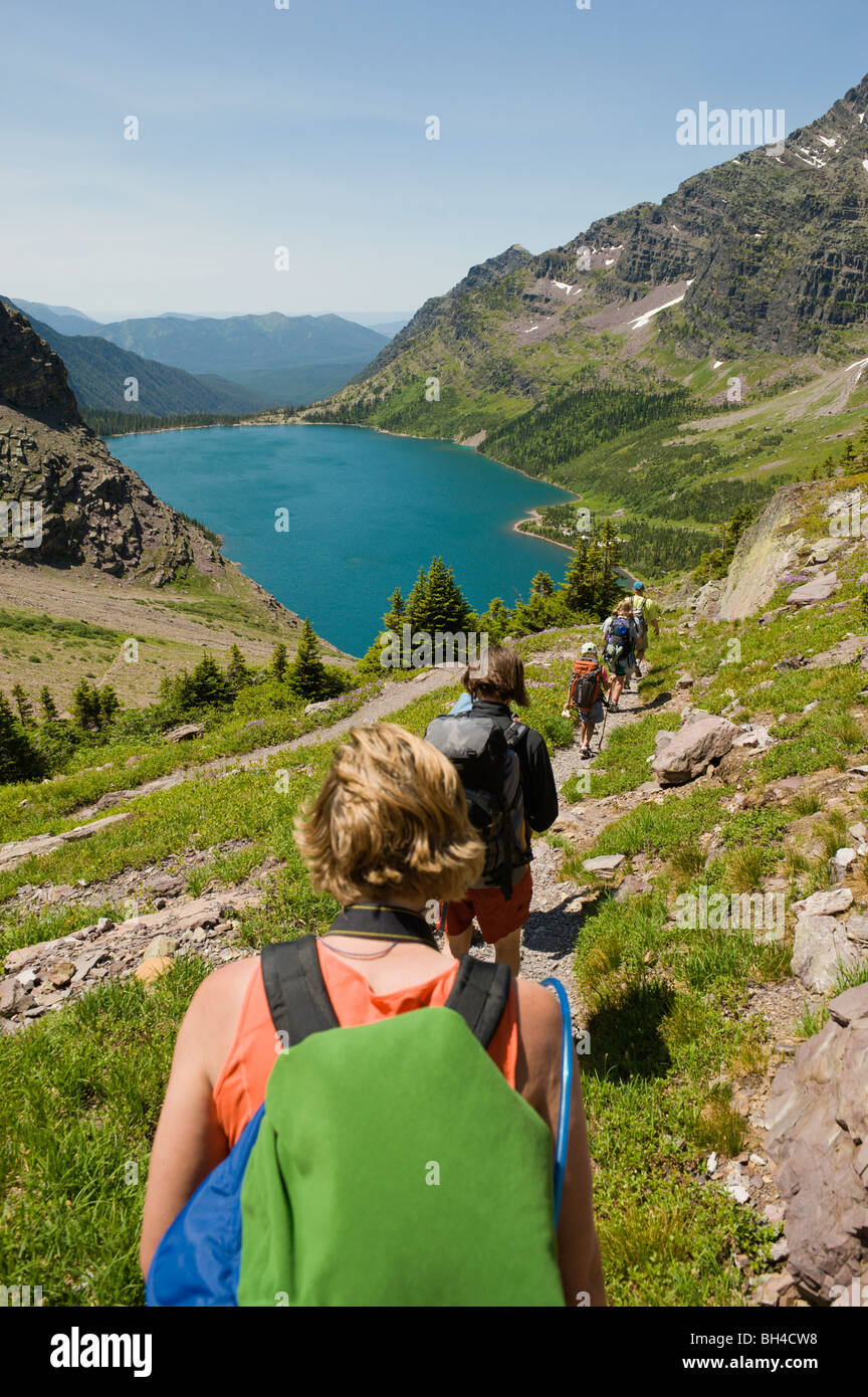 Small group hiking down trail hi-res stock photography and images - Alamy