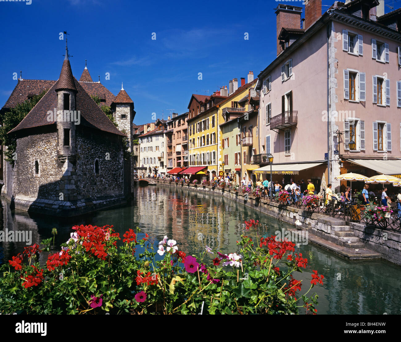 Picturesque canals in the town of Annecy at northern end of Lake Annecy ...