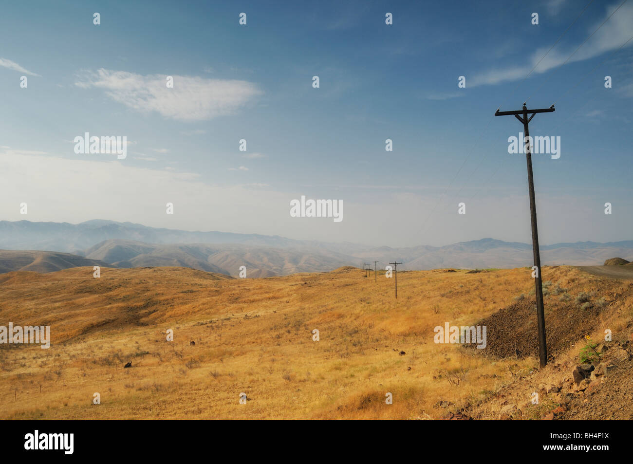 Telephone poles and rugged landscape, eastern Oregon Stock Photo - Alamy