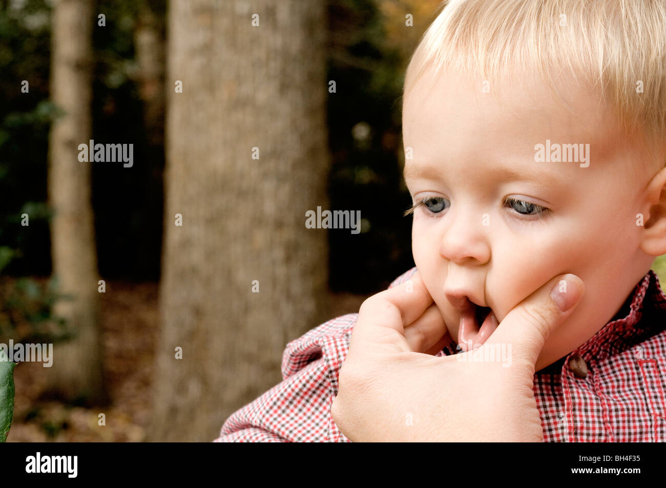 Mother pinching her son's cheeks Stock Photo - Alamy
