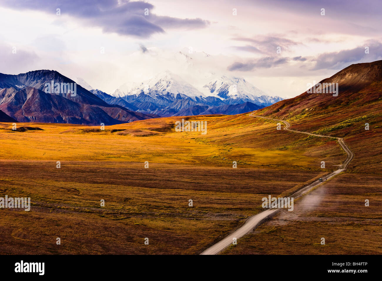 Park Road and Mount McKinley, Denali National Park, Alaska Stock Photo ...