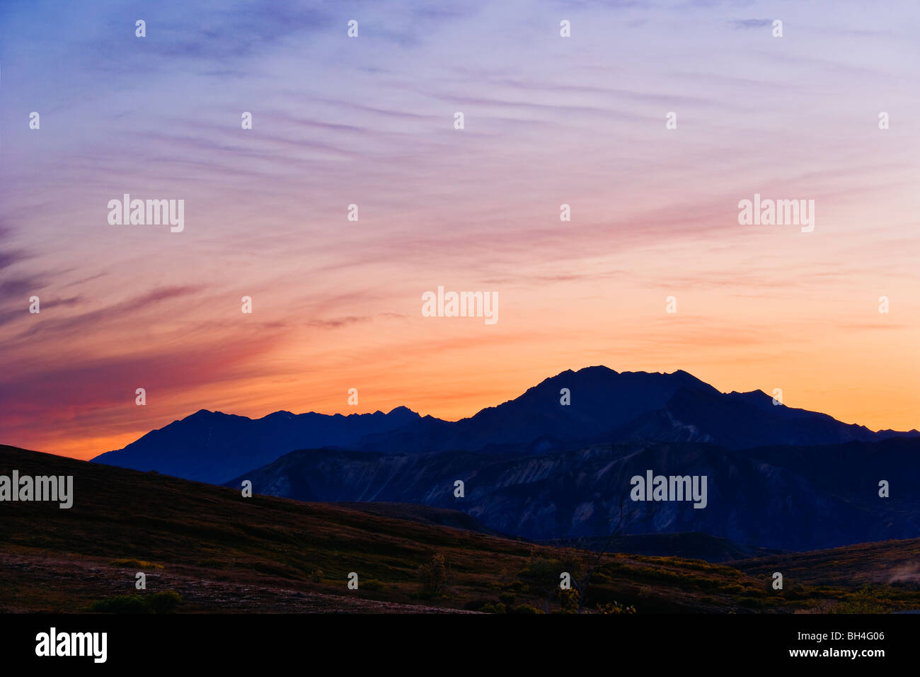 Mountains and sky at dusk from Sable Pass, Denali National Park, Alaska ...