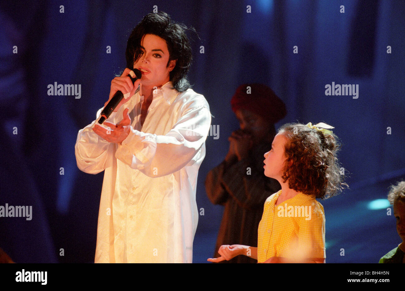 Pop star Michael Jackson performing at The Brits award ceremony in ...