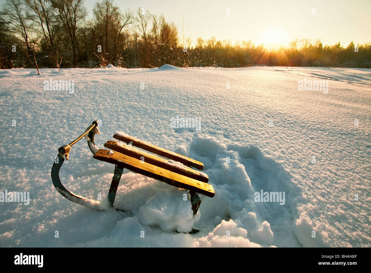 winter landscape with sun rays Stock Photo - Alamy