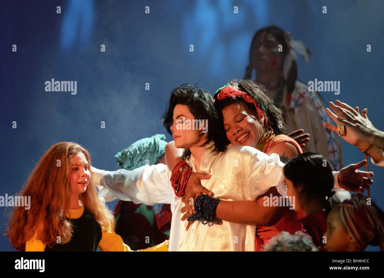 Pop star Michael Jackson performing at The Brits award ceremony in ...