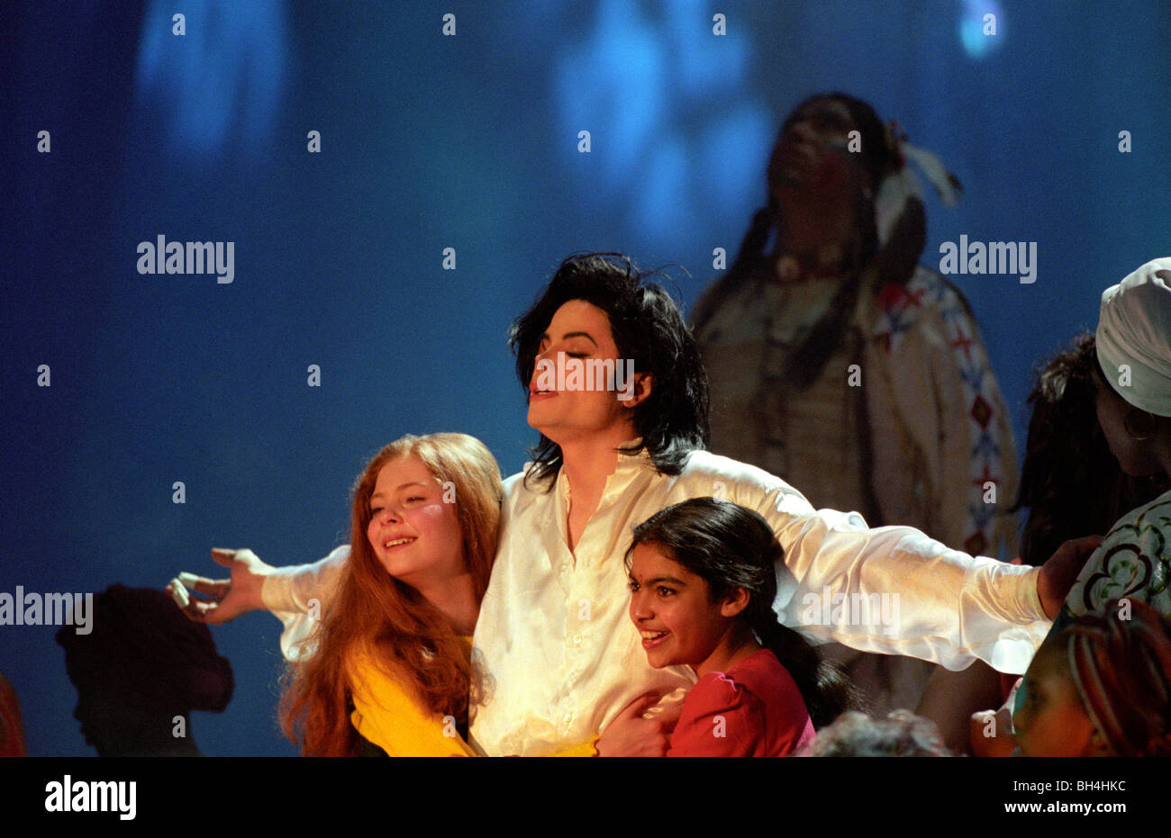 Pop star Michael Jackson performing at The Brits award ceremony in ...