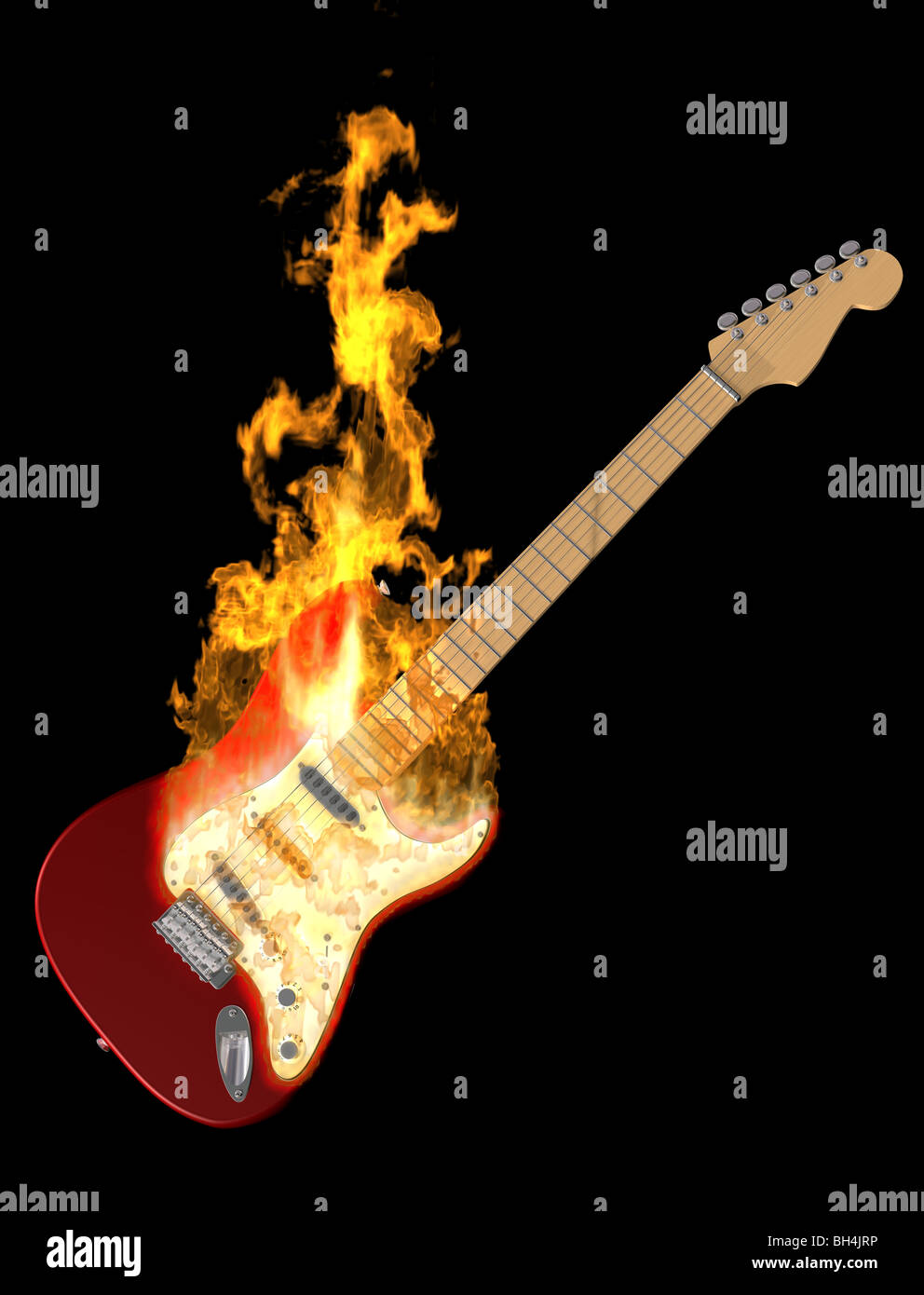 Illustration of an electric guitar on fire Stock Photo - Alamy