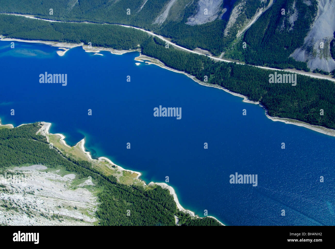 Scenic aerial view of Spray Lake, Spray Valley Provincial Park in late ...