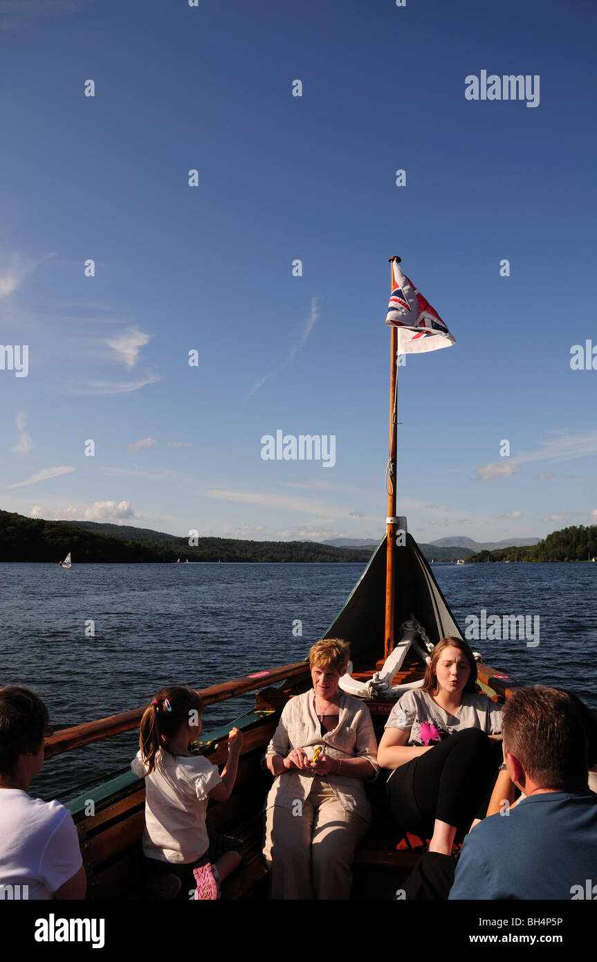 Passengers on board lake cruiser. Lake Windermere Cumbria Stock Photo ...