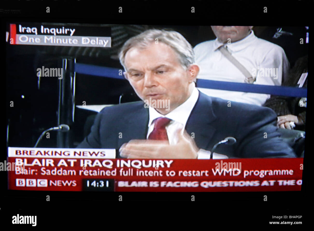 Former prime minister Tony Blair giving evidence to the Chilcot inquiry ...