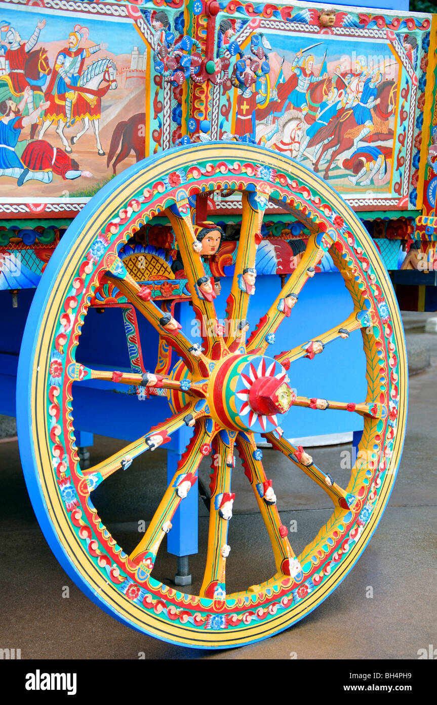 Colorful wagon wheel, Disneyworld, Orlando, Florida, USA Stock Photo ...