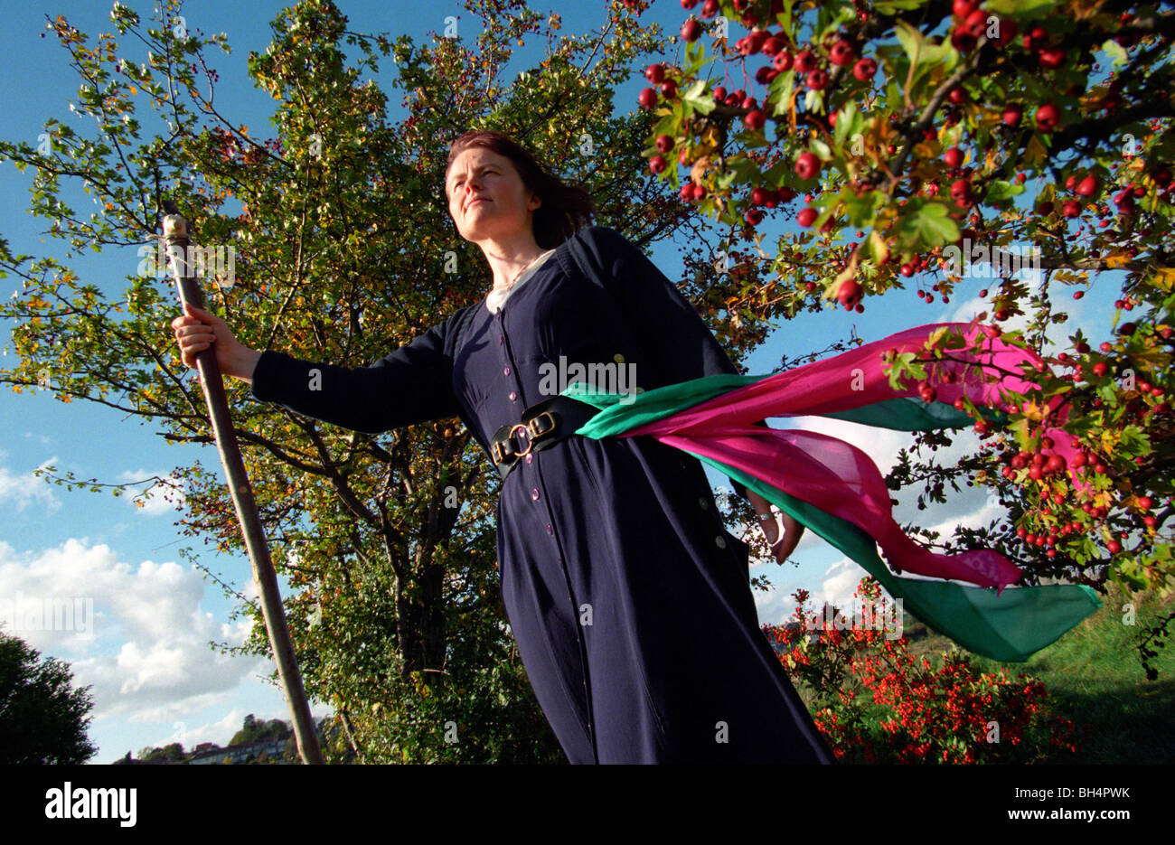 Annie Wildwood pagan priestess pictured on a hill in Bristol UK Stock ...