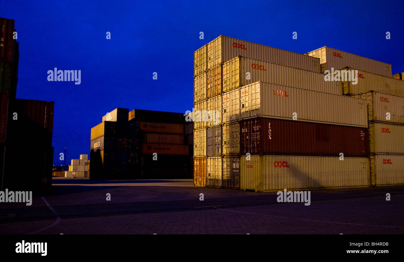 cargo containers stacked at Hamburg container terminal Stock Photo - Alamy
